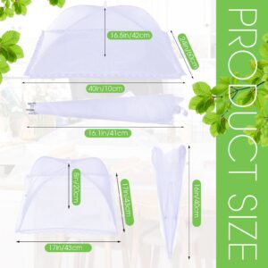 6 Pcs Outdoor Mesh Food Covers Pop up Picnic Food Covers Tent 3 Standard 17 x 17 Inch and 3 Extra Large 40 x 24 Inch table food cover Umbrella Screen Tents Collapsible Table Food Net, White