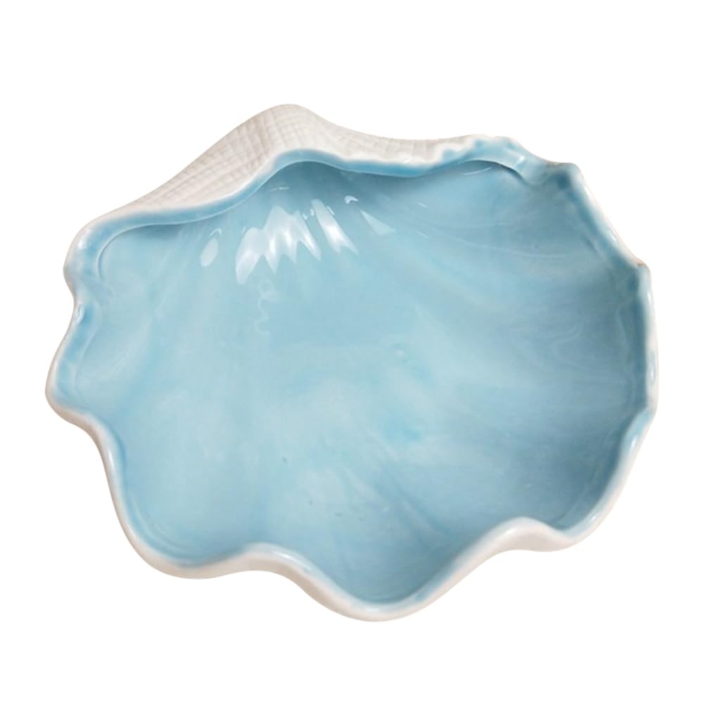 Garneck Shell Bowl Ceramic Seashell Shaped Dish Candy Nuts Fruits Serving Bowl Desktop Jewelry Sundries Tray Multiuse Storage Dish Blue