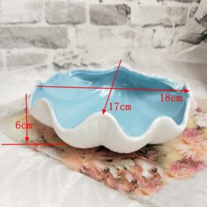 Garneck Shell Bowl Ceramic Seashell Shaped Dish Candy Nuts Fruits Serving Bowl Desktop Jewelry Sundries Tray Multiuse Storage Dish Blue