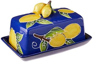 blue sky ceramic lemon butter dish, multicolor