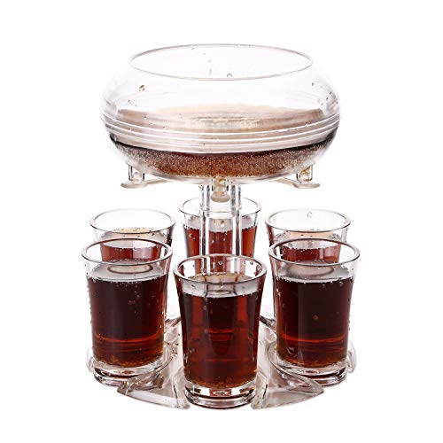 6 Shot Glass Dispenser and Holder, Wine Decanter and Bar Shot Dispenser with 6 Pcs Acrylic Cup, Cocktail Dispenser, Dispenser for Filling Liquids, Carrier Liquor Dispenser Drinking Tool for Party