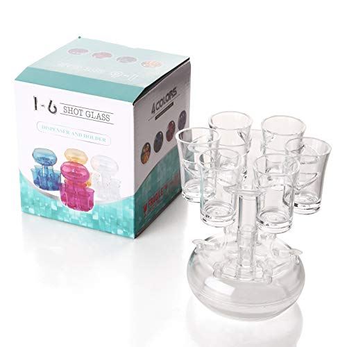 6 Shot Glass Dispenser and Holder, Wine Decanter and Bar Shot Dispenser with 6 Pcs Acrylic Cup, Cocktail Dispenser, Dispenser for Filling Liquids, Carrier Liquor Dispenser Drinking Tool for Party