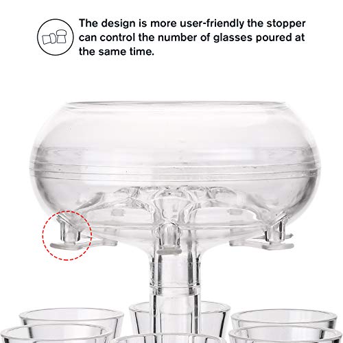 6 Shot Glass Dispenser and Holder, Wine Decanter and Bar Shot Dispenser with 6 Pcs Acrylic Cup, Cocktail Dispenser, Dispenser for Filling Liquids, Carrier Liquor Dispenser Drinking Tool for Party