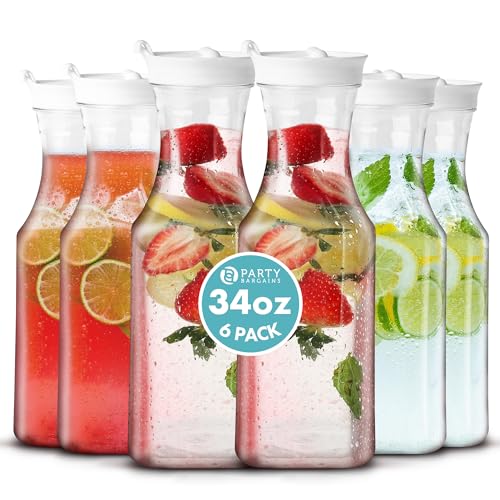 Party Bargains 34 Oz. Water Carafe with White Flip Tab Lid, Square Base, 6 Pack