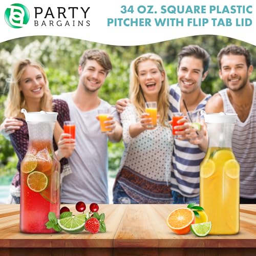 Party Bargains 34 Oz. Water Carafe with White Flip Tab Lid, Square Base, 6 Pack