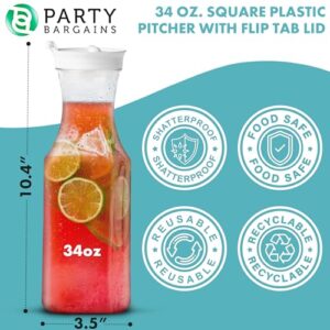 Party Bargains 34 Oz. Water Carafe with White Flip Tab Lid, Square Base, 6 Pack