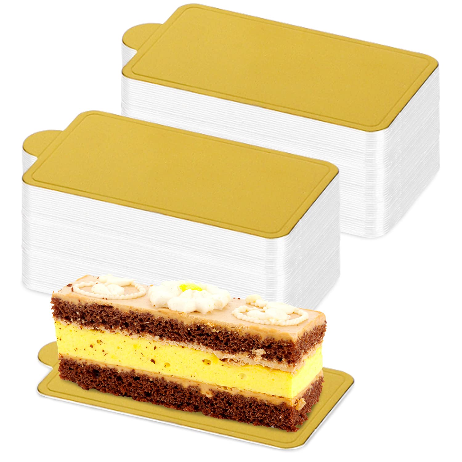 200 Pcs Mini Cake Boards, Golden Paper Mousse Cake Boards Mini Cake Bases Cupcake Dessert Displays Tray Cardboard Pastry Base - Grease Proof & Moisture Resistant (Rectangular Cake Board)