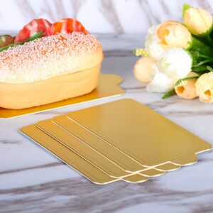 200 Pcs Mini Cake Boards, Golden Paper Mousse Cake Boards Mini Cake Bases Cupcake Dessert Displays Tray Cardboard Pastry Base - Grease Proof & Moisture Resistant (Rectangular Cake Board)