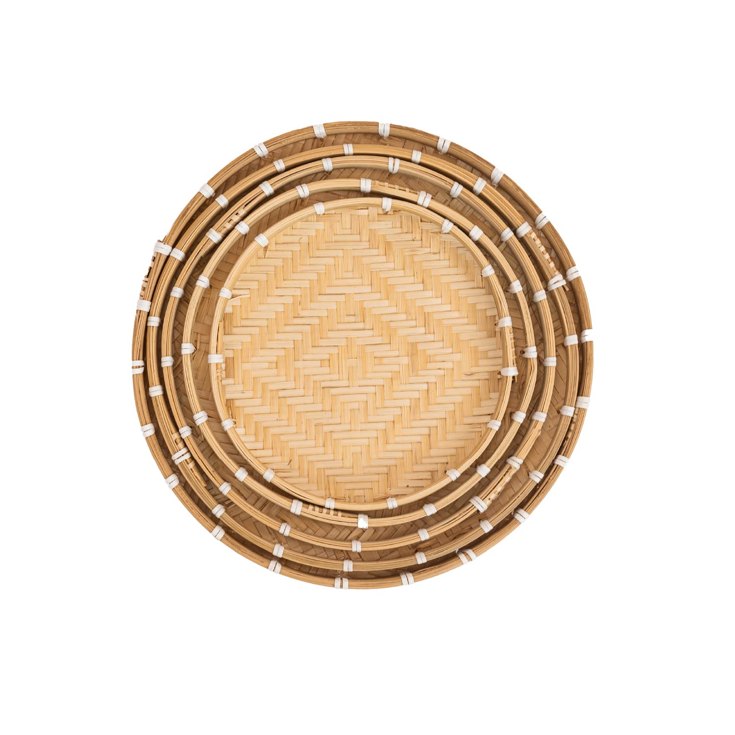 LiLaCraft Set 5 Handwoven Star-Patterned Bamboo Serving Trays, Decorative Flat Wicker Baskets for Food Storage, Fruit and Snacks Holder, Shallow Wicker Trays for Kitchen, Bedroom, Bathroom