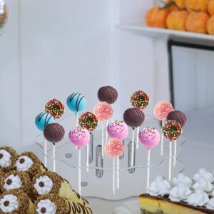 Hacaroa 2 Pack Cake Pop Display Stand, 16 Holes Acylic Clear Lollipop Holder, Decorative Candy Dessert Holder Cupcake Stand for Weddings, Baby Showers, Birthday Parties