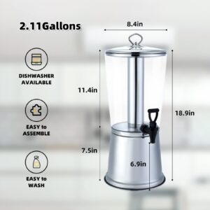 Cold and Hot Beverage Dispenser With Ice Container, 2.2 Gallon Stainless Steel Drink Dispensers Machine with Stand and Spigot for Hot Tea & Coffee, Cold Milk, Water, Juice, Beer