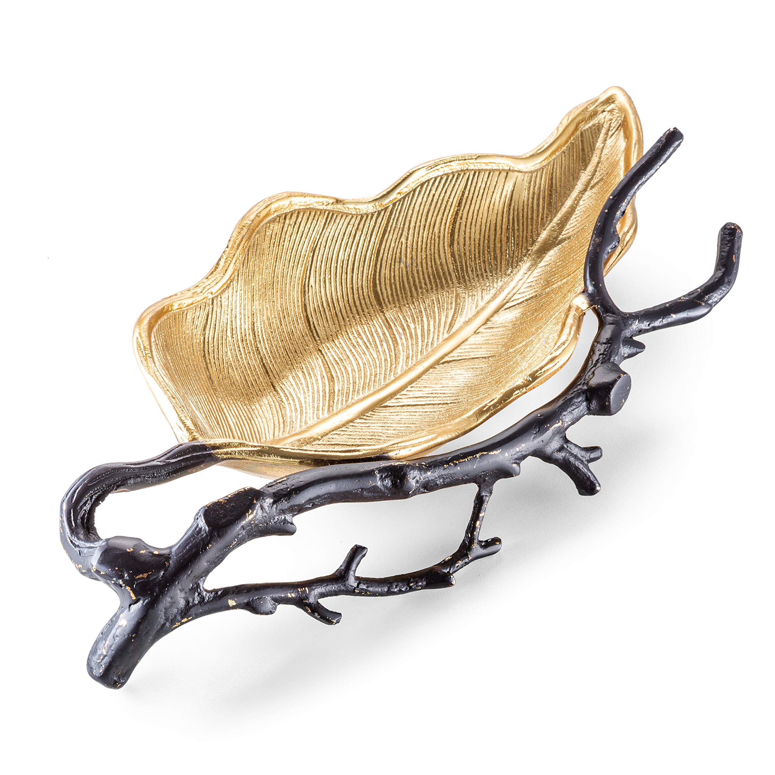 Gold Leaf Shape Candy Dish with Black Branch