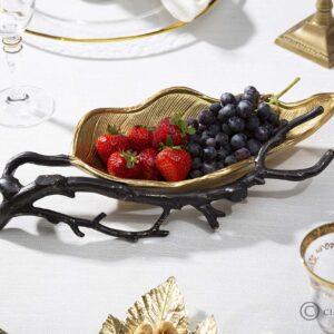 Gold Leaf Shape Candy Dish with Black Branch