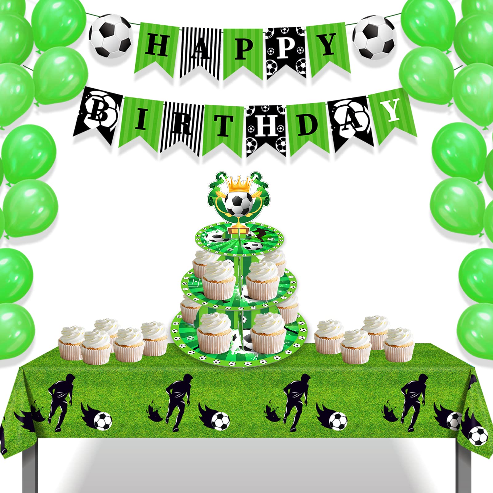 2 PCS Soccer Cupcake Stands - Soccer Party Decoration 3 Tier Desert Cup Cake Holder Stand Display for Soccer World Cup Kids Birthday Soccer Party Sport Party Supplies