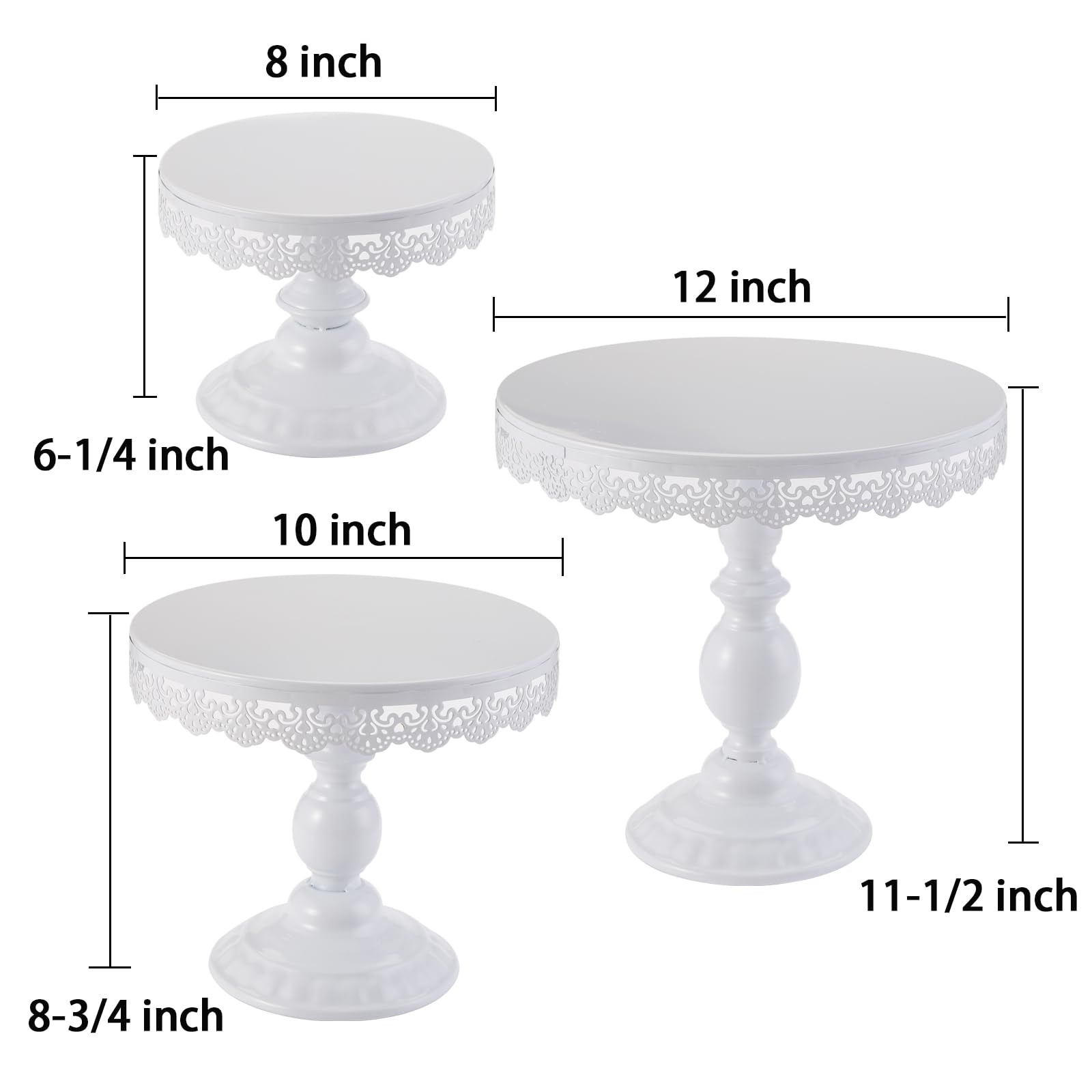 TOPZEA Set of 3 Cake Stands, 8" & 10" & 12" Round Cupcake Display Metal Dessert Cake Holders for Weddings, Birthday Party, Baby Shower, Anniversary, White