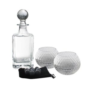 Golf Ball Whiskey Glass and Decanter Set by The Perfect Shot Whiskey Co. | Perfect Golf Gift Decanter Gift Set | Decanter, 2 Golf Ball Whiskey Glass, 8 Whiskey Stones and Gift Box