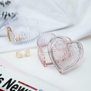 Zumllex Elegant Embossed Heart-Shaped Pink Crystal Glass Candy Box with Lid Food Jewelry Box Storage Jar