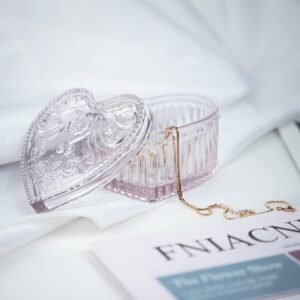 Zumllex Elegant Embossed Heart-Shaped Pink Crystal Glass Candy Box with Lid Food Jewelry Box Storage Jar