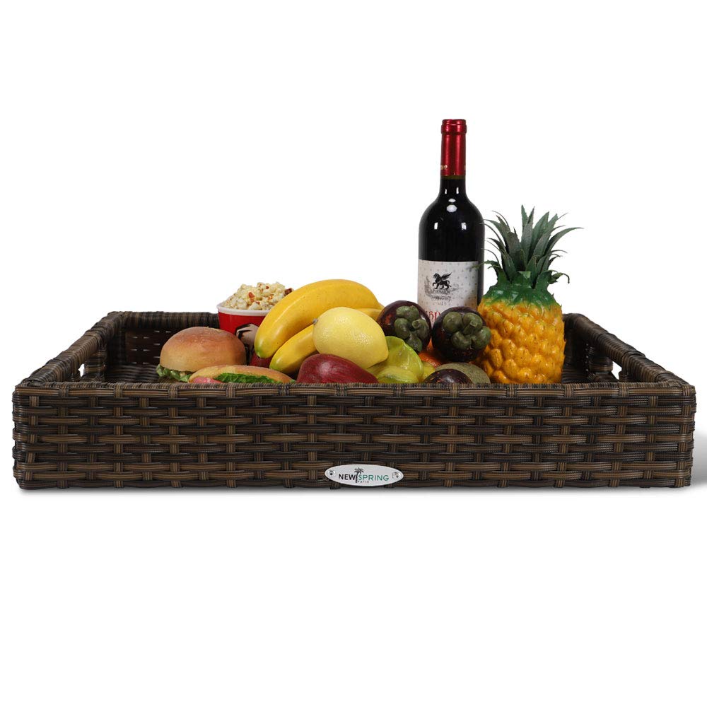 Outdoor/Indoor Hand Woven PE Rattan Large Serving Tray (Mixed Brown)