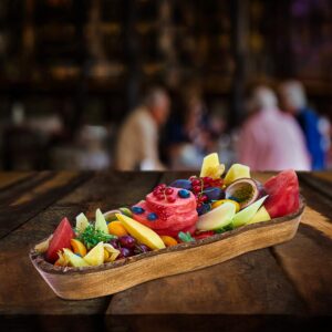 Divit Shilp Natural Wooden Tray, Serving Bowl for Salad, Veggies and Fruits, Large Deep Tray for Family, Party (Bark Edge Tray)