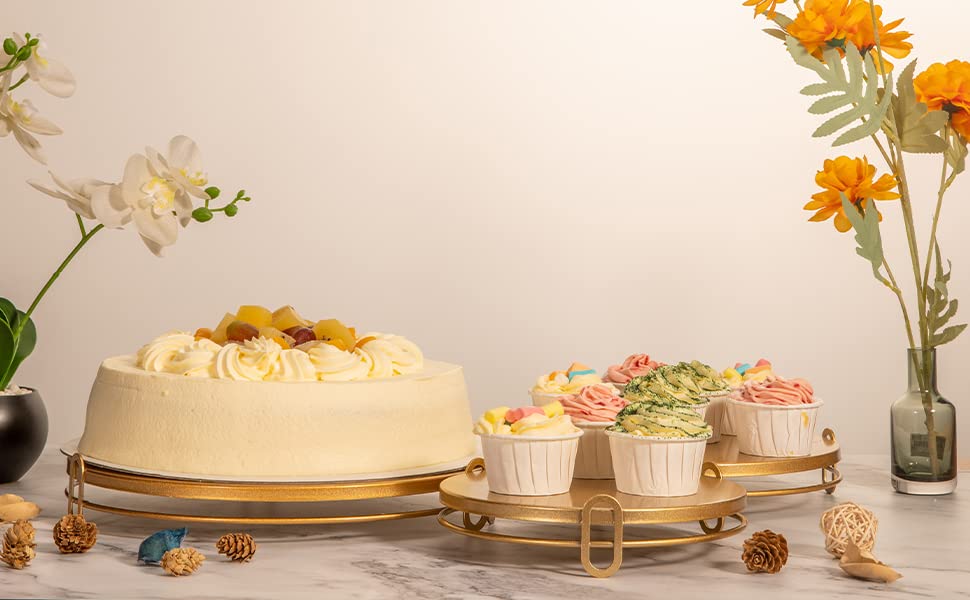 Nelhalt Gold Cake Stand 3 Pcs, Modern Dessert Table Display Set 12 in. L + 10 in. L + 8 in. L x 2 in. H Tiered Cupcake Holder Candy Fruit Plate Decoration for Wedding Birthday Party Celebration