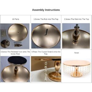 12" Gold Round Metal Pedestal Cake Serving Stand with Crystal Pendants, Dessert Cupcake Pastry Candy Display Plate with Hanging Acrylic Crystals for Wedding Event, Birthday Party(Gold, 12 Inch)