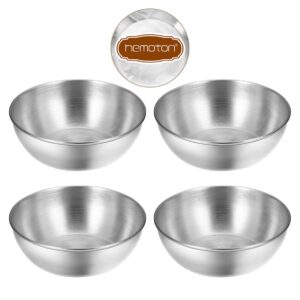 Hemoton 4pcs Stainless Steel Sauce Dishes Round Seasoning Dishes Sushi Dipping Bowl Saucers Bowl Mini Appetizer Plates Seasoning Dish Saucer Plates 3.15 Inch