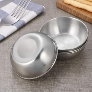 Hemoton 4pcs Stainless Steel Sauce Dishes Round Seasoning Dishes Sushi Dipping Bowl Saucers Bowl Mini Appetizer Plates Seasoning Dish Saucer Plates 3.15 Inch