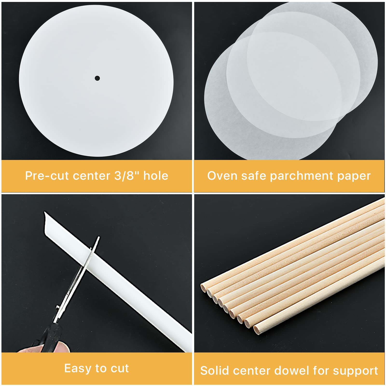 Worldity 230PCS Cake Boards Tiering Kit, 12 Inch,10 Inch, 8 Inch, 6 Inch Cake Cardboard Rounds, Parchment Paper Rounds, Wooden Dowels and Straw Dowels, Cake Plates for Wedding Birthday Party