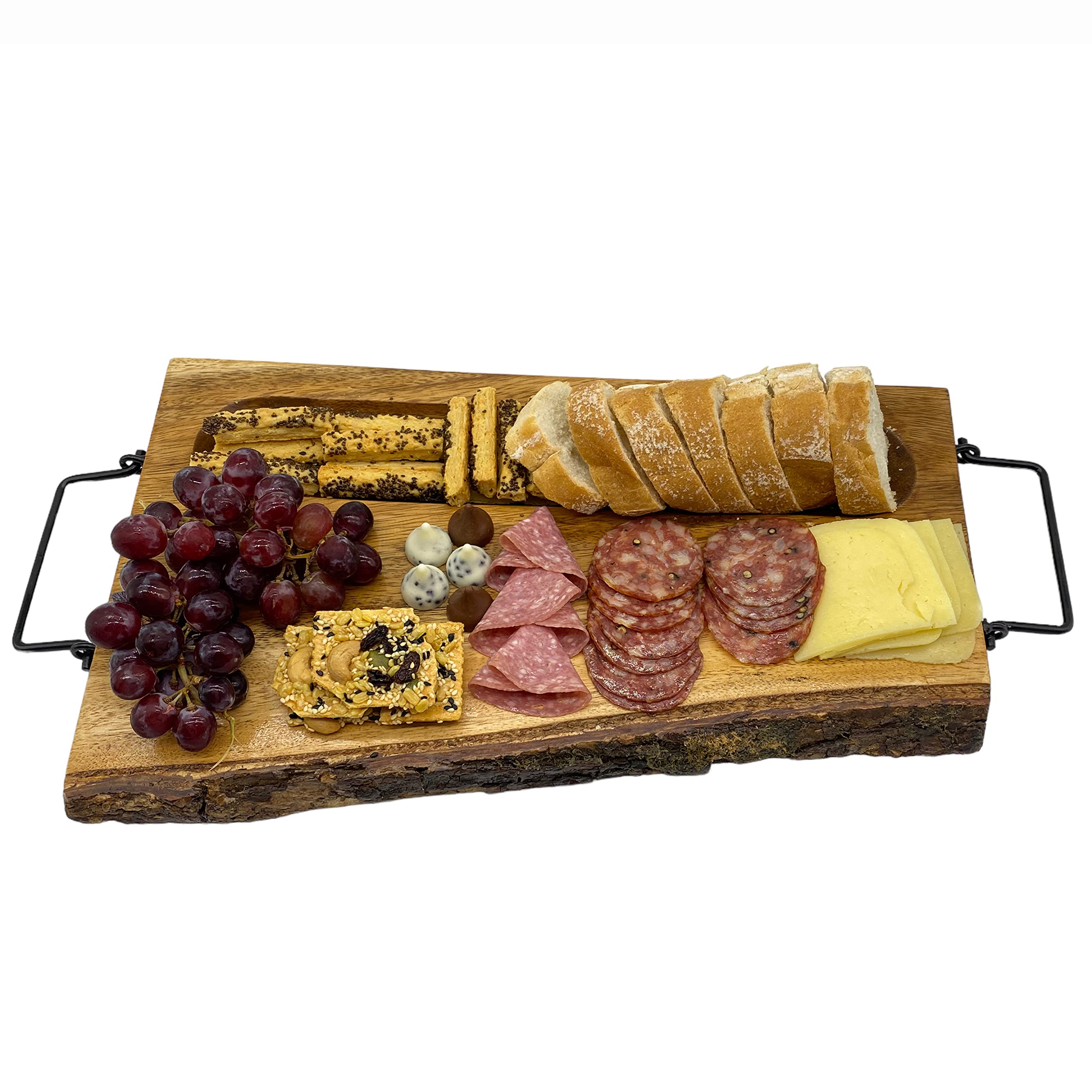 WRIGHTMART Rustic Wooden Charcuterie Board, A Flavorful Delight for Cheese and Olive Lover, Raw Edge Acacia Wood with Handle, Serve in Style. Decorative & Unique, Each Board is One-of-a-Kind