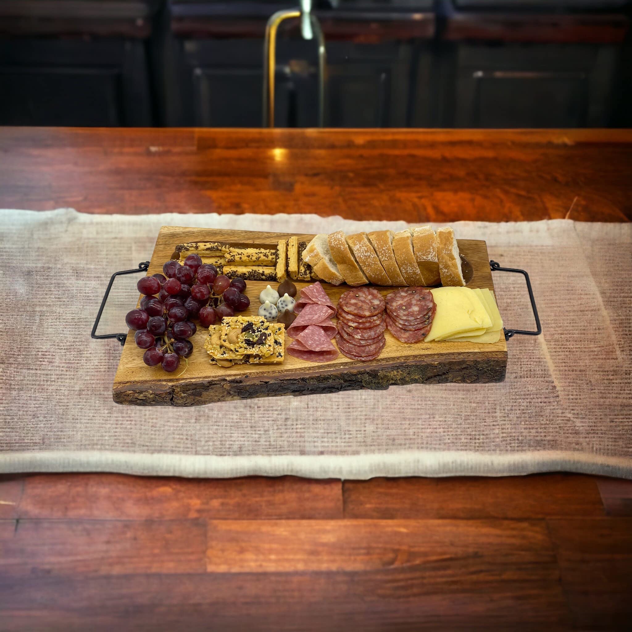 WRIGHTMART Rustic Wooden Charcuterie Board, A Flavorful Delight for Cheese and Olive Lover, Raw Edge Acacia Wood with Handle, Serve in Style. Decorative & Unique, Each Board is One-of-a-Kind