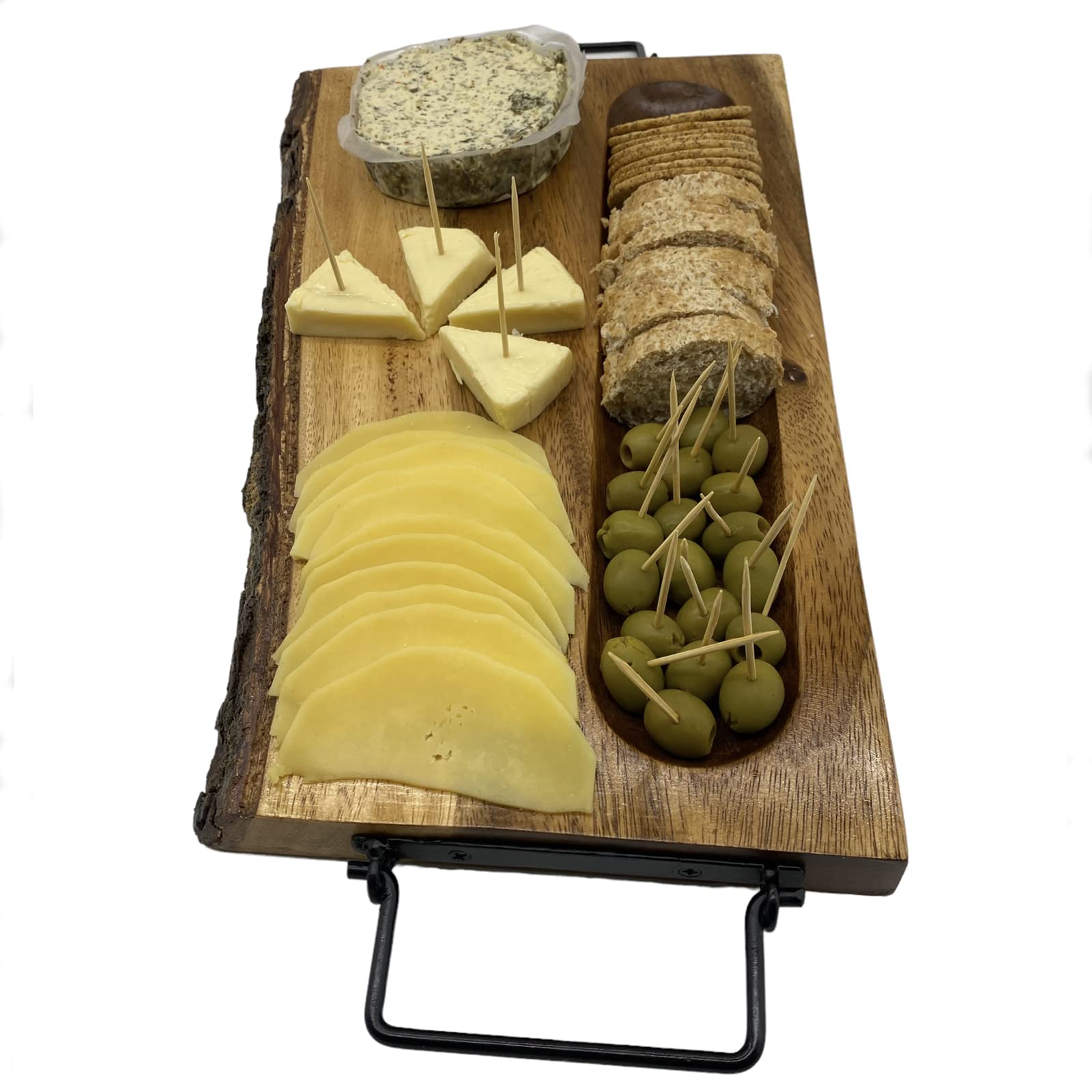 WRIGHTMART Rustic Wooden Charcuterie Board, A Flavorful Delight for Cheese and Olive Lover, Raw Edge Acacia Wood with Handle, Serve in Style. Decorative & Unique, Each Board is One-of-a-Kind