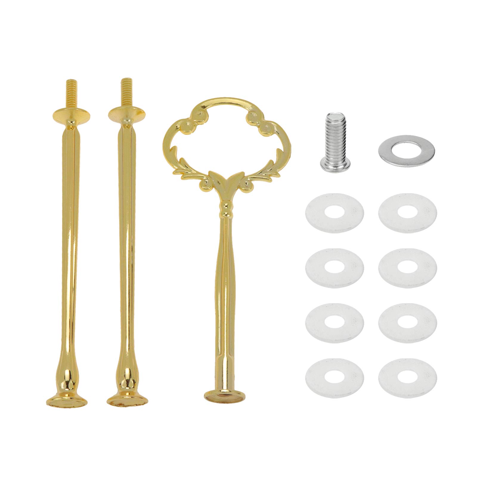 Geesatis 4 Set Golden Metal Cake Stand Holder 3 Tier Cake Stand Fittings Cake Plate Stand Handle Hardware Fittings for Cupcake Dessert Platter Serving Stand