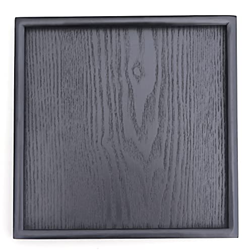 Solid Wood Serving Tray, Square Non-Slip Tea Coffee Snack Plate, Serving Tray with Raised Edges, for Home Kitchen Restaurant(11.8x11.8 inch, Black)