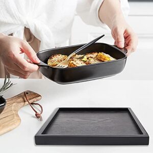 Solid Wood Serving Tray, Square Non-Slip Tea Coffee Snack Plate, Serving Tray with Raised Edges, for Home Kitchen Restaurant(11.8x11.8 inch, Black)