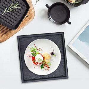 Solid Wood Serving Tray, Square Non-Slip Tea Coffee Snack Plate, Serving Tray with Raised Edges, for Home Kitchen Restaurant(11.8x11.8 inch, Black)