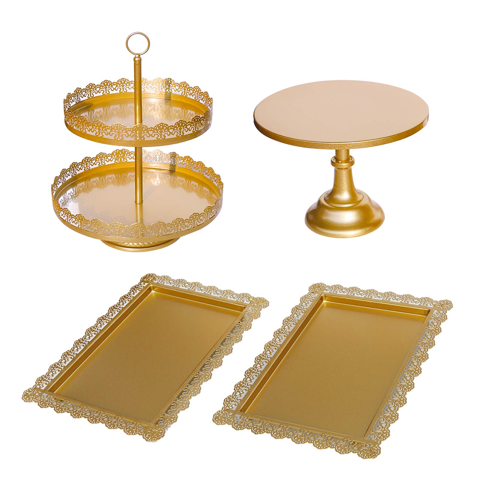 4Pcs Metal Cake Stand and Trays Metal Cupcake Holder Fruits Dessert Display Plate for Wedding Birthday Party Baby Shower Celebration Home Decor Gold