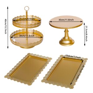 4Pcs Metal Cake Stand and Trays Metal Cupcake Holder Fruits Dessert Display Plate for Wedding Birthday Party Baby Shower Celebration Home Decor Gold