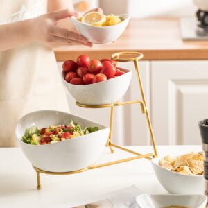 LAUCHUH 3 Tier Serving Stand with Porcelain Bowls, Oval Shape, Ideal for Food Presentation, Dishwasher Safe