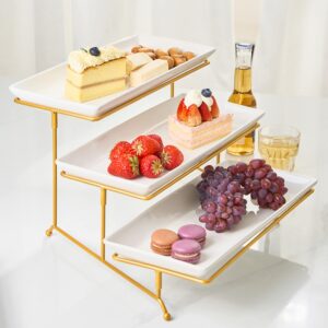 LAUCHUH 3 Tier Serving Stand with Porcelain Bowls, Oval Shape, Ideal for Food Presentation, Dishwasher Safe