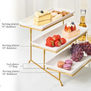 LAUCHUH 3 Tier Serving Stand with Porcelain Bowls, Oval Shape, Ideal for Food Presentation, Dishwasher Safe