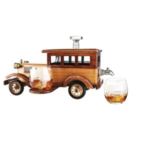 Old Fashioned Car Whiskey Decanter Set, Very Large 15" x 13" x 7" 750ml Decanter Spigot, and 2-10oz Whiskey Tumbler Old Fashion Glasses, Old Fashioned Vintage Car, Limited Edition, Great Bar Gift!