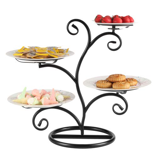 GuangYang Four Tier Tree Stand Display Serving Platter, Multi-Tier Cake Tray Stand, Food Server Display Plate Rack, Black Frame