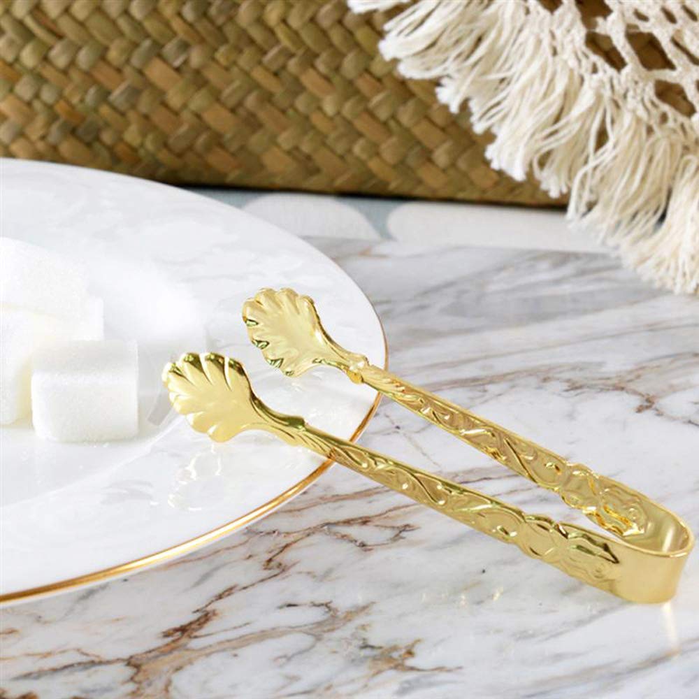 Mini Serving Tongs, Vintage Rose Relief Handle Ice Cube Clips Sugar Tongs, Stainless Steel Sugar Cube Tongs,for Tea Coffee Appetizers Desserts(Gold)