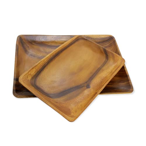 Wrightmart Wooden Trays, Set of 2, Decorative Rustic Food, Fruit, and Snack, Charcuterie-Appetizer Servers – Perfect Kitchen, Ottoman or Coffee Table Trays, Made from Acacia Wood