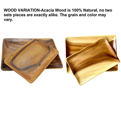 Wrightmart Wooden Trays, Set of 2, Decorative Rustic Food, Fruit, and Snack, Charcuterie-Appetizer Servers – Perfect Kitchen, Ottoman or Coffee Table Trays, Made from Acacia Wood