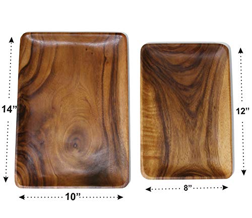 Wrightmart Wooden Trays, Set of 2, Decorative Rustic Food, Fruit, and Snack, Charcuterie-Appetizer Servers – Perfect Kitchen, Ottoman or Coffee Table Trays, Made from Acacia Wood