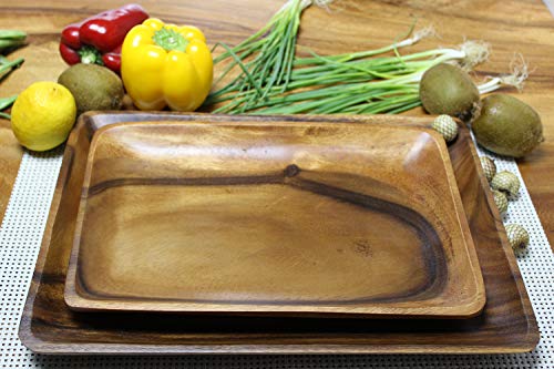 Wrightmart Wooden Trays, Set of 2, Decorative Rustic Food, Fruit, and Snack, Charcuterie-Appetizer Servers – Perfect Kitchen, Ottoman or Coffee Table Trays, Made from Acacia Wood