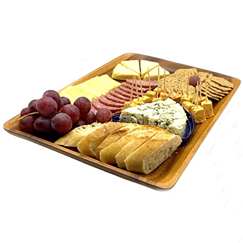 Wrightmart Wooden Trays, Set of 2, Decorative Rustic Food, Fruit, and Snack, Charcuterie-Appetizer Servers – Perfect Kitchen, Ottoman or Coffee Table Trays, Made from Acacia Wood