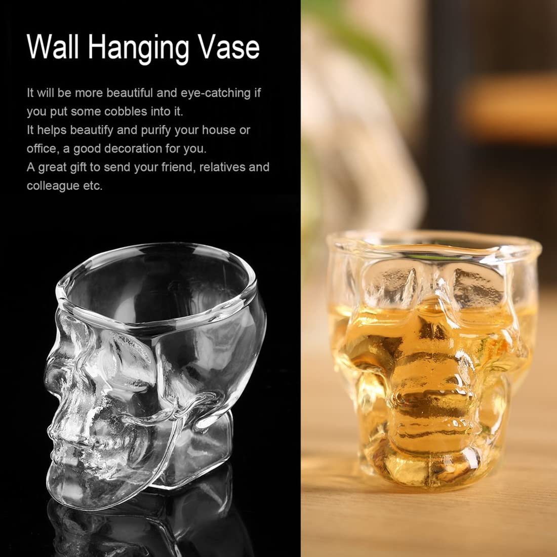 Glass Skull Decanter,750 ML Whiskey Skull Decanter Set with 2 Skull 3 oz Glasses for Halloween Themed Party, Personalized Drinking Cup for Cocktail Wine Vodka As a Skull Gifts